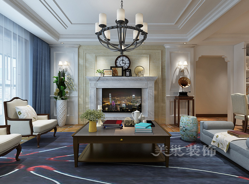 林溪湾装修效果图150平美式乡村风格设计案例_美巢装饰花园路店-站酷ZCOOL