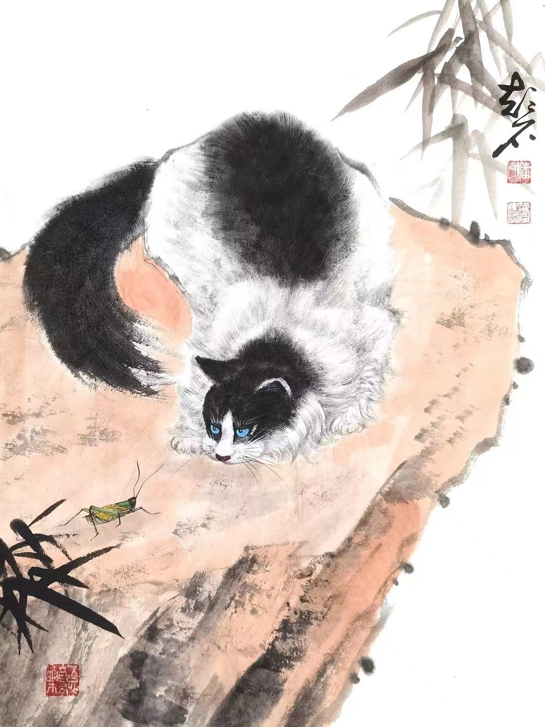潘文良《猫石图》 65 50cm_群博书画院-站酷ZCOOL