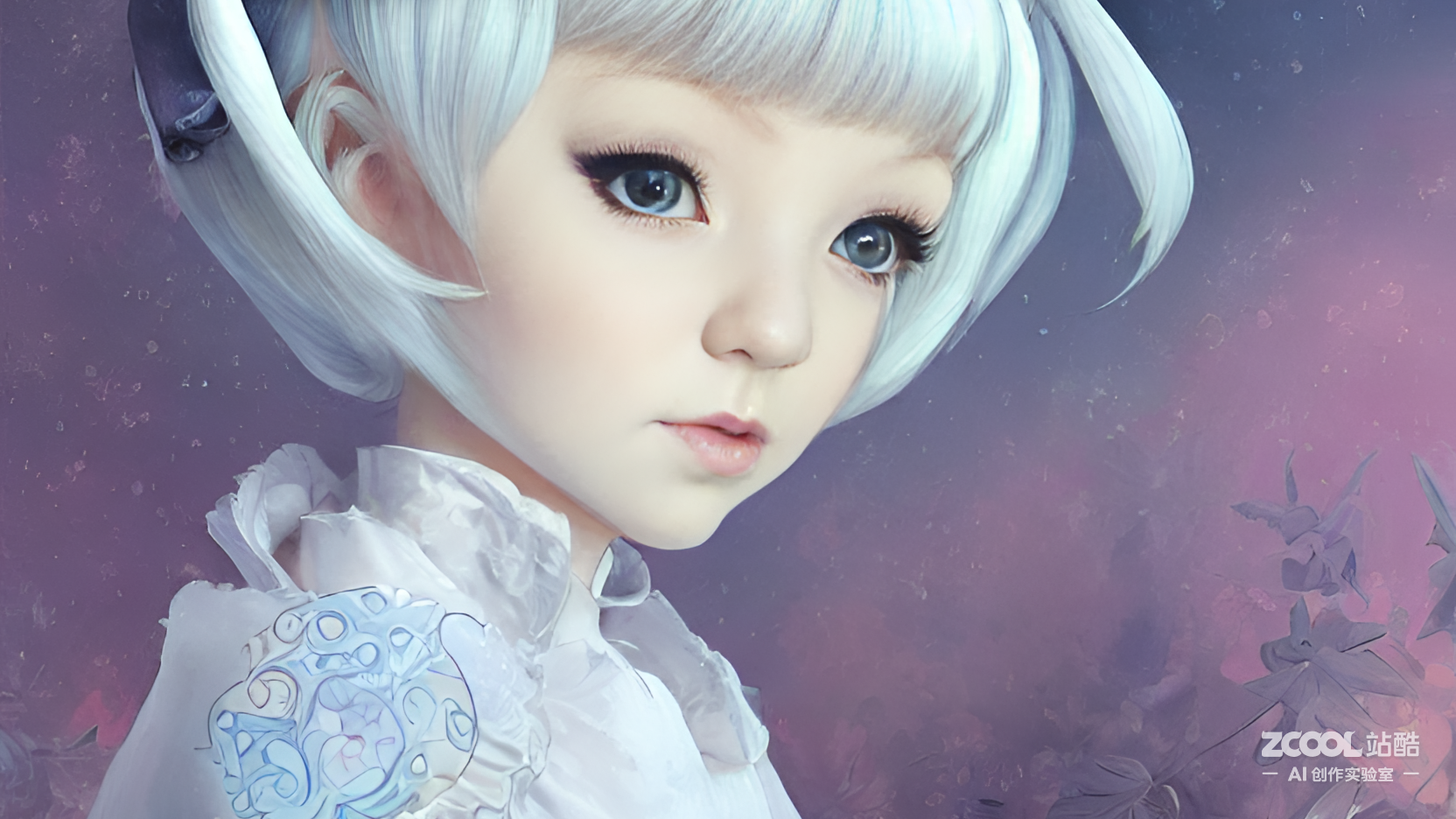 Ai创作实验室一只可爱的小兔子宝宝，装扮成雪女王，股歌ai 站酷zcool 