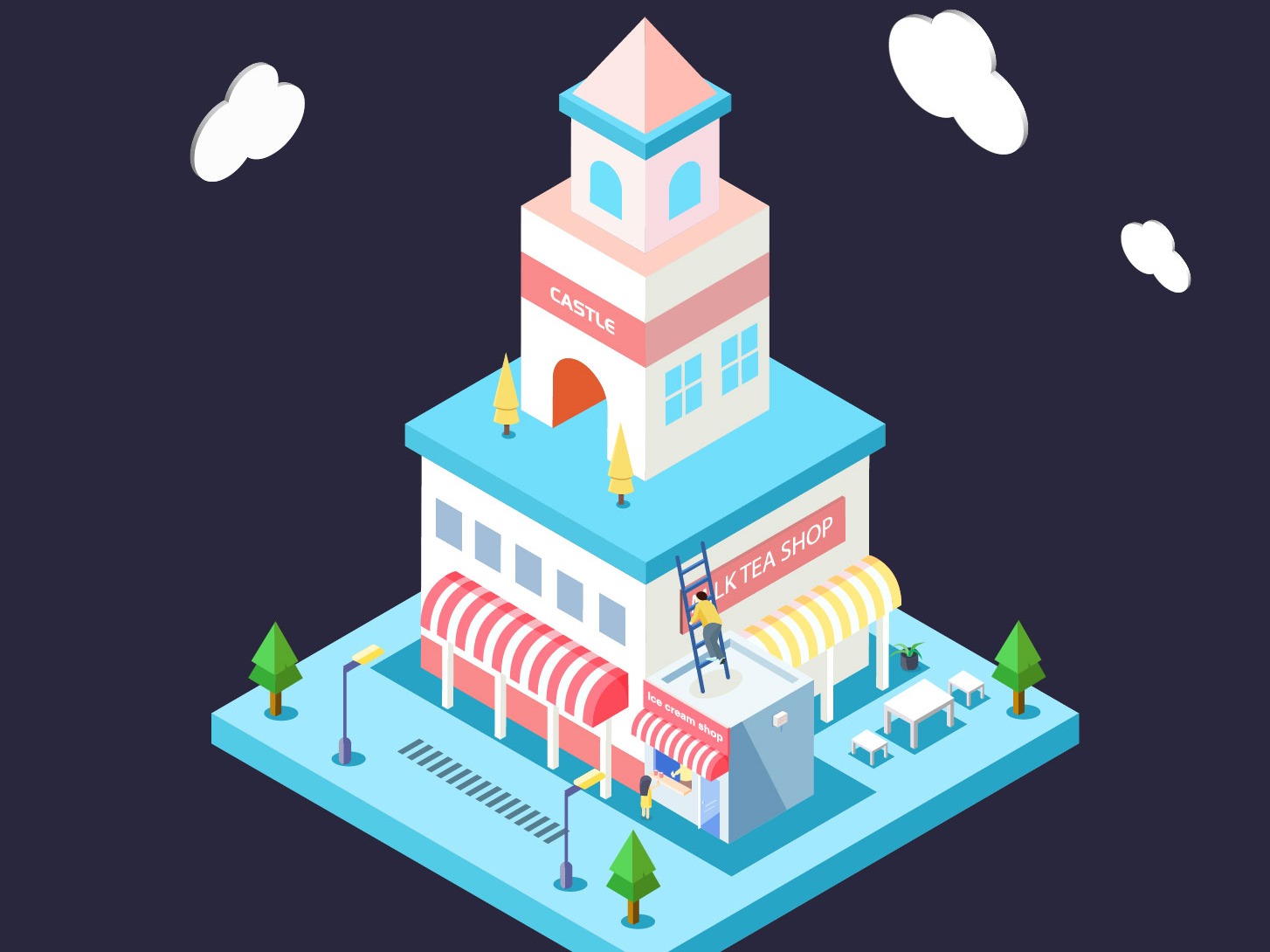 2.5D甜蜜城堡插画_倾晓-站酷ZCOOL