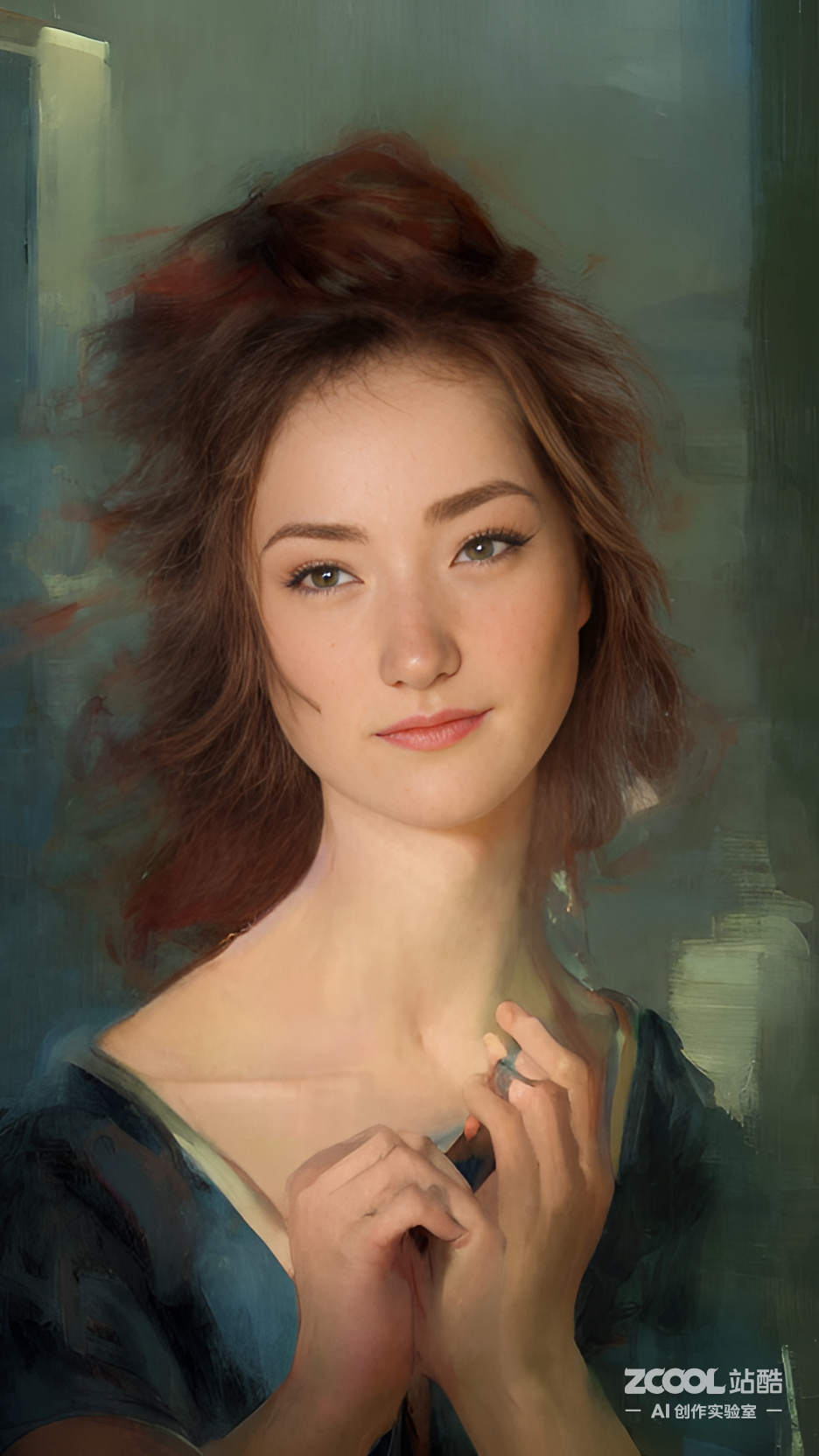 #AI创作实验室#有窗棂和阳光的女人像_暖暖的灰色-站酷ZCOOL