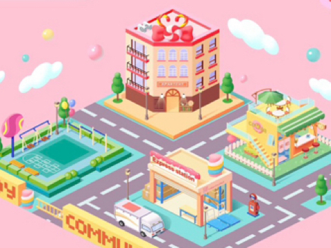 原创2.5D插画《糖果小镇》_Hannah咪酱-站酷ZCOOL