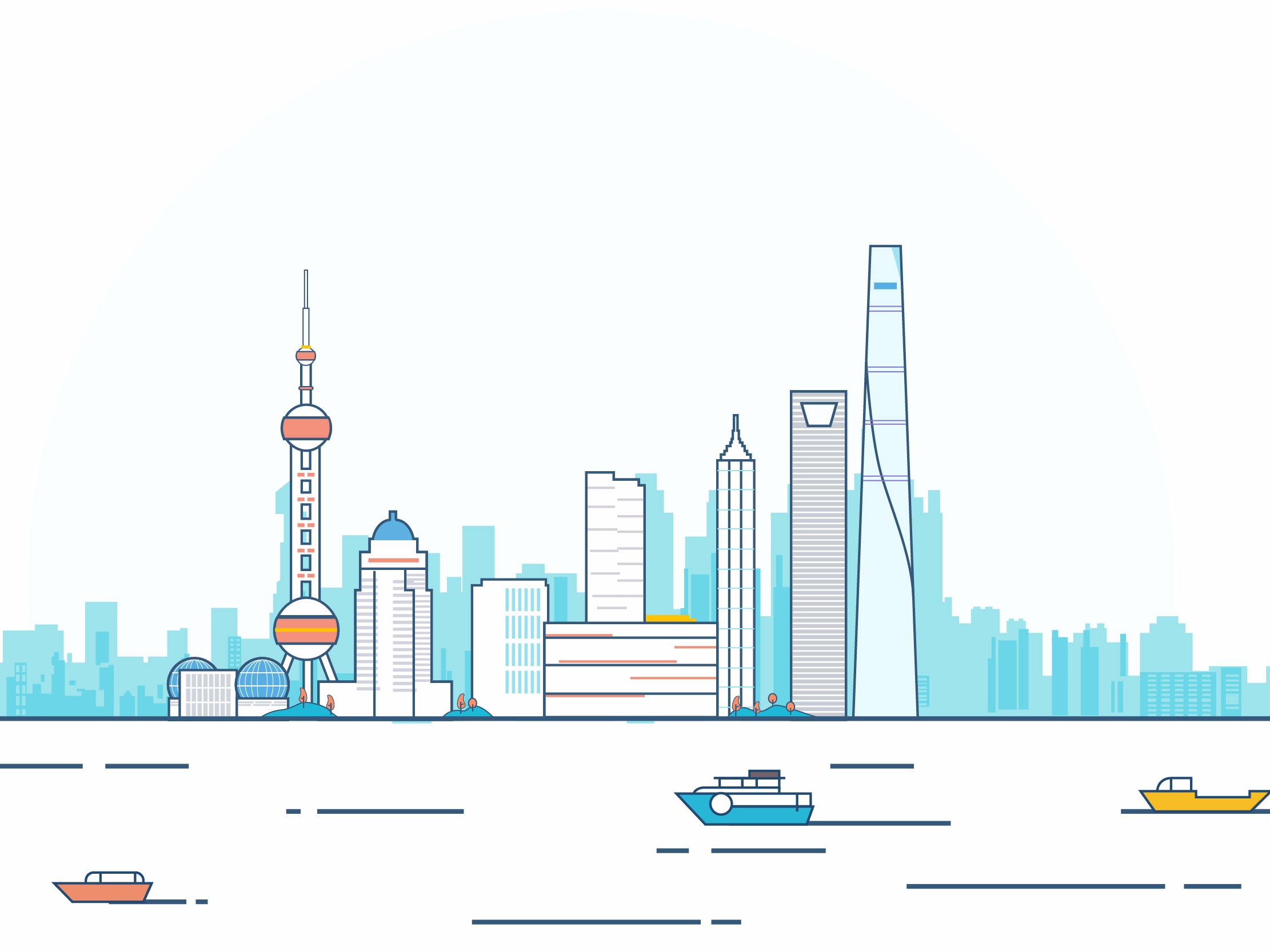 上海陆家嘴城市扁平化插画_吃竹子也会胖-站酷ZCOOL