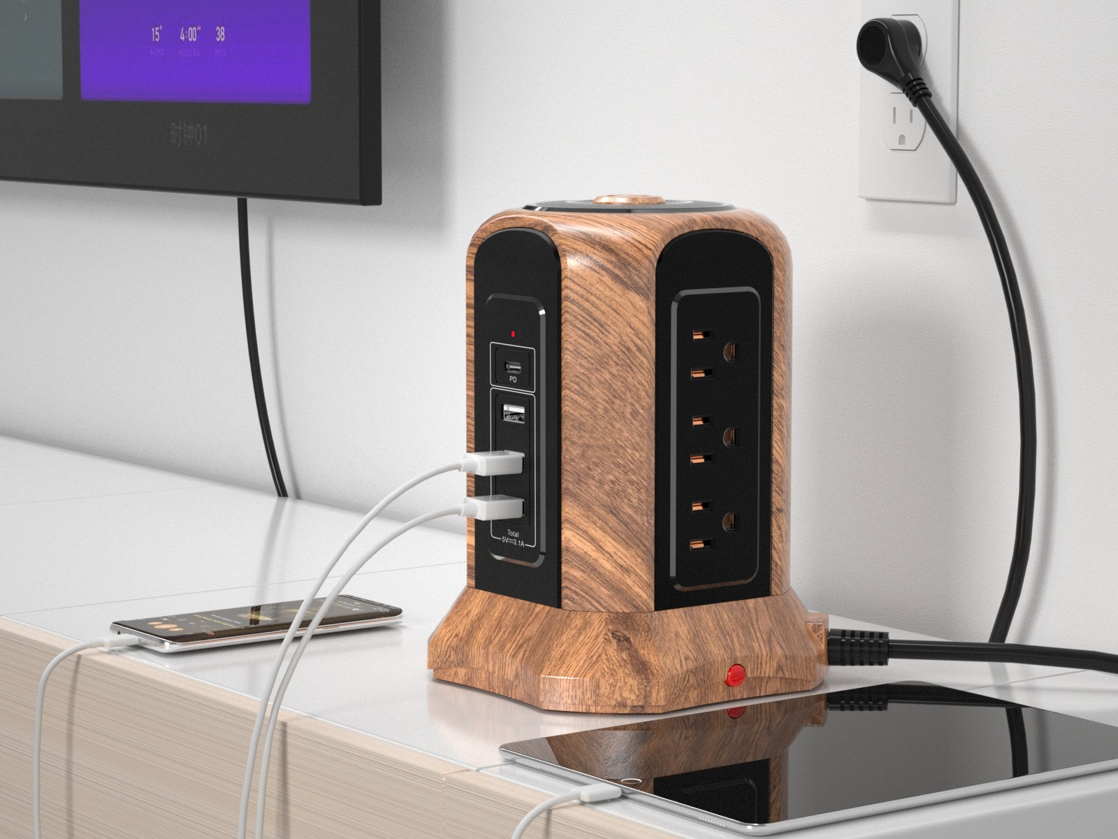 国外移动智能插座电源板塔渲染亚马逊主图设计制作_Ryan_TBB-站酷ZCOOL