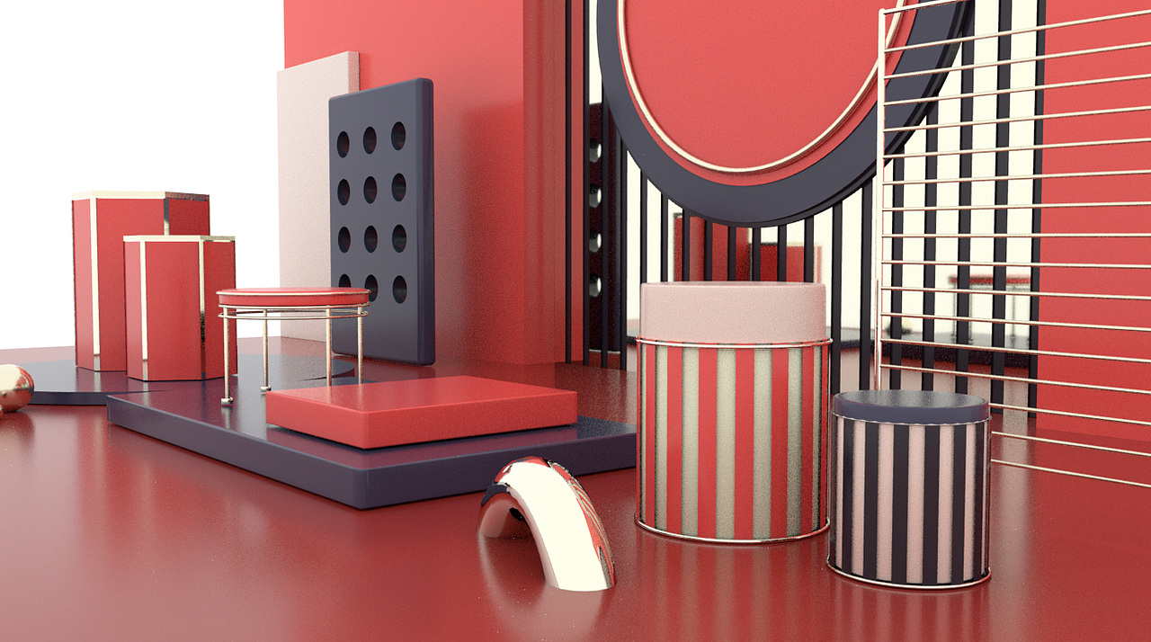 C4D新手临摹场景图-红色矩形台_梦云雨9955-站酷ZCOOL