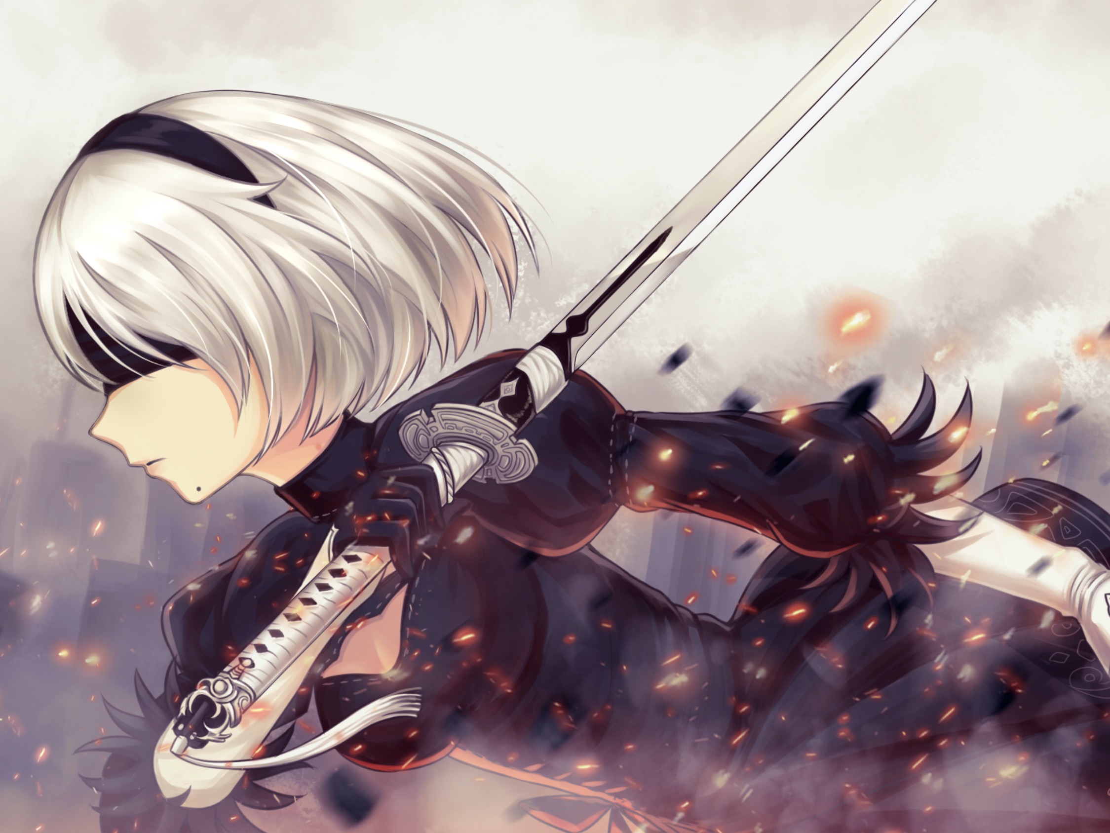 尼尔机械纪元，2B同人日系插画_纯棉内芯-站酷ZCOOL