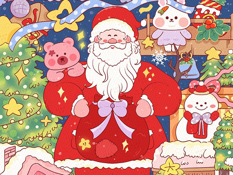 圣诞节圣诞老人场景插画_xiao1203-站酷ZCOOL