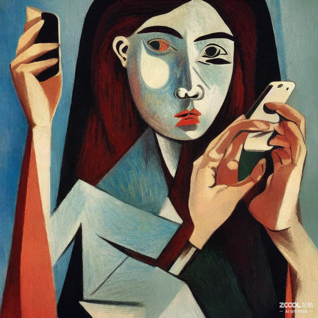 #AI创作实验室#拿手机的女孩_插画师梦白-站酷ZCOOL