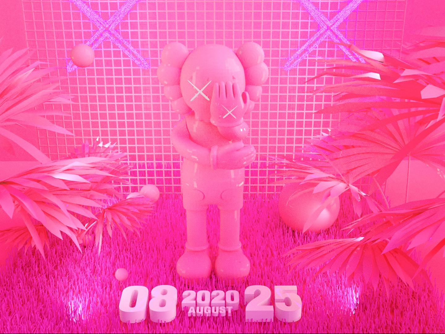 KAWS 粉红色 海报 c4d_Z66662534-站酷ZCOOL