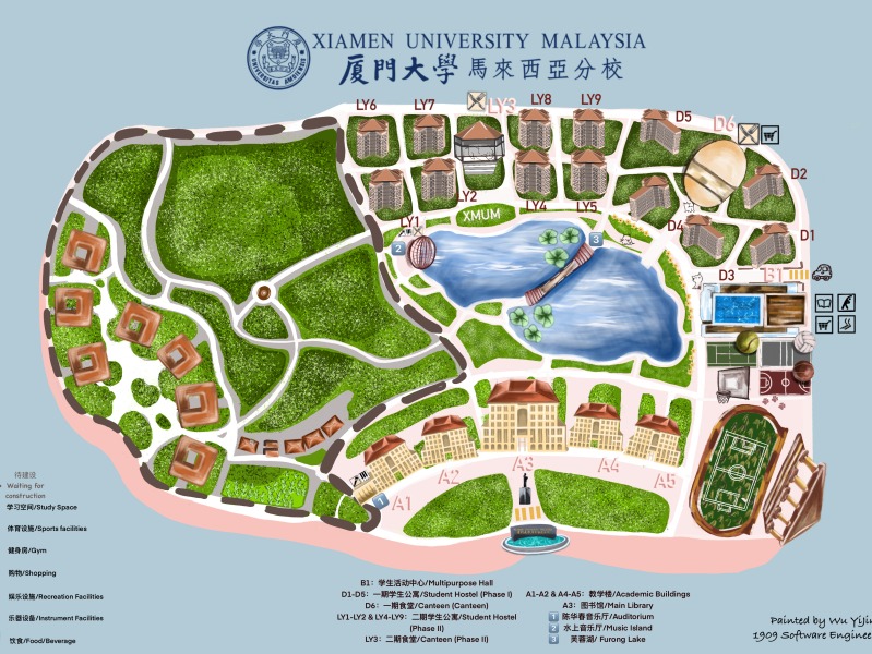 厦门大学马来西亚分校手绘地图_Z38370065-站酷ZCOOL