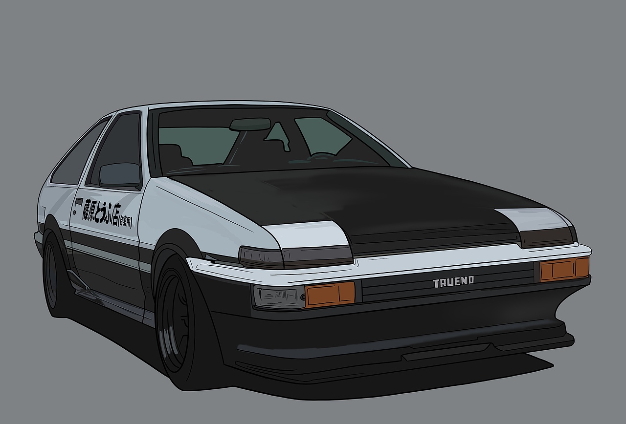 汽车手绘 AE86 头文字D_拿画笔的APE-站酷ZCOOL