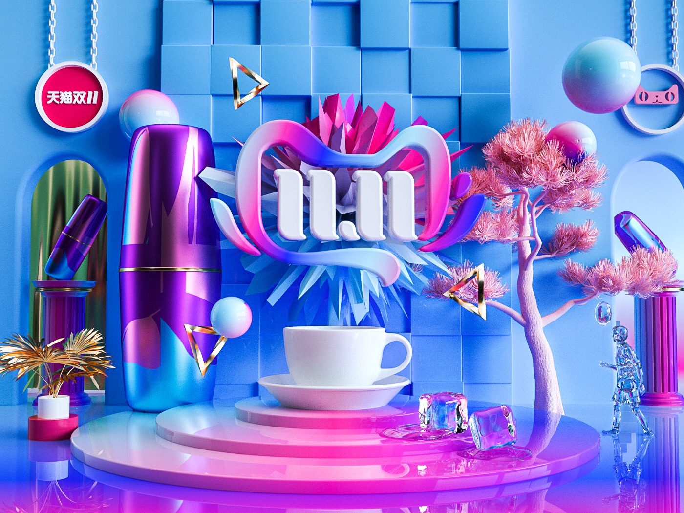 双十一保温杯小场景建模渲染_LI姑凉-站酷ZCOOL