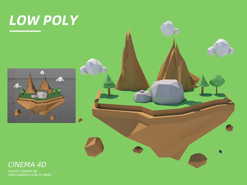 low poly c4d小岛（仅学习交流不商用）_小光nn-站酷ZCOOL