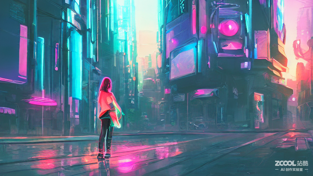 Ai创作实验室少女，立绘，街道，夜晚，城市，机器人61号 站酷zcool 