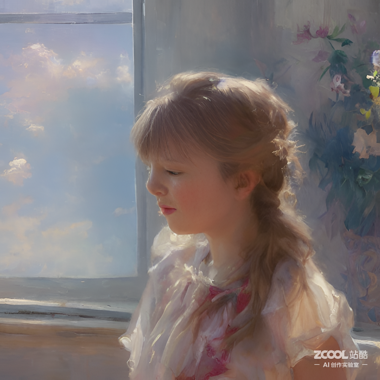 #AI创作实验室#窗棂，阳光和女孩_暖暖的灰色-站酷ZCOOL