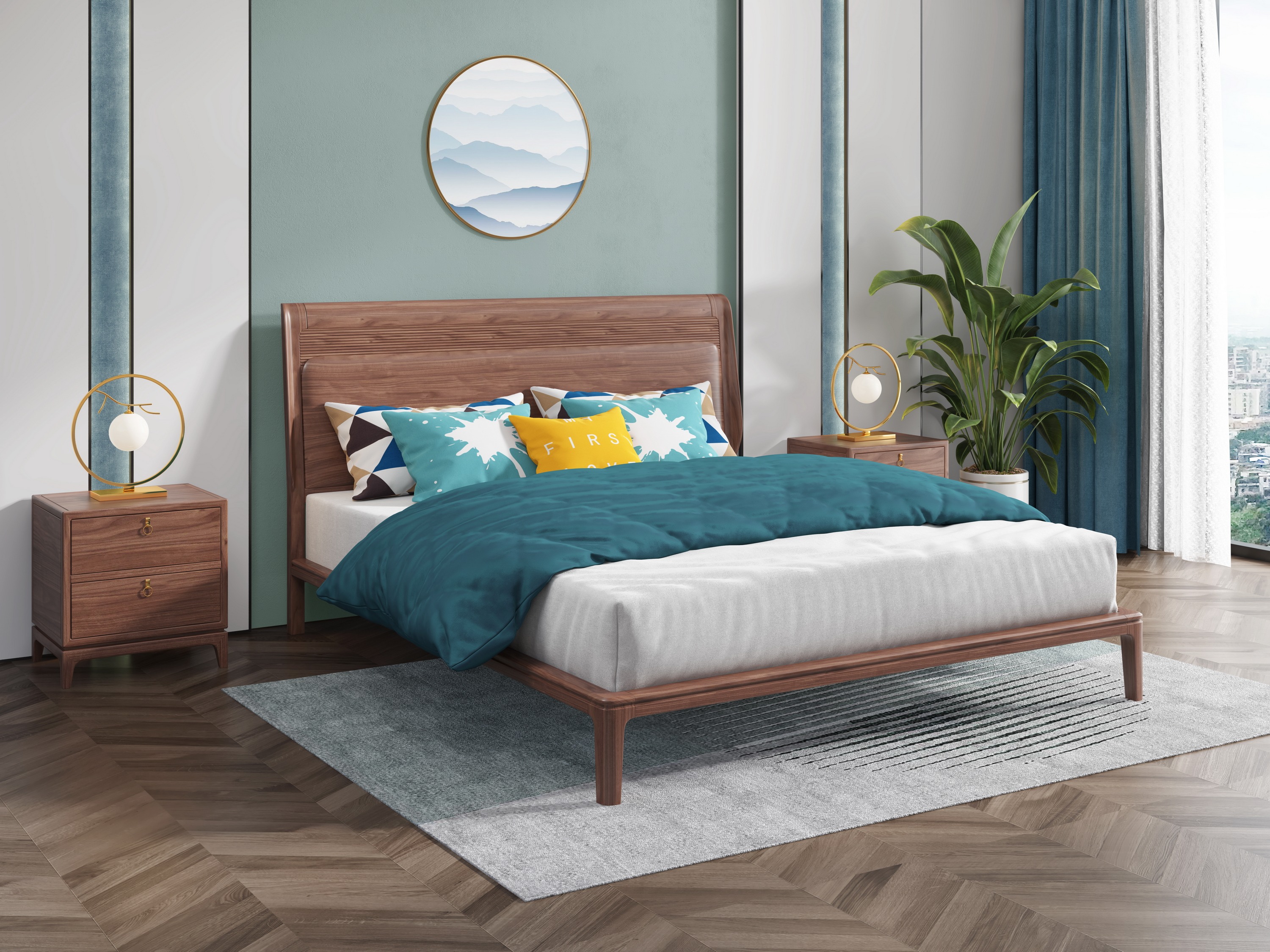 №268中式床建模渲染过程 _古色谷香-站酷ZCOOL