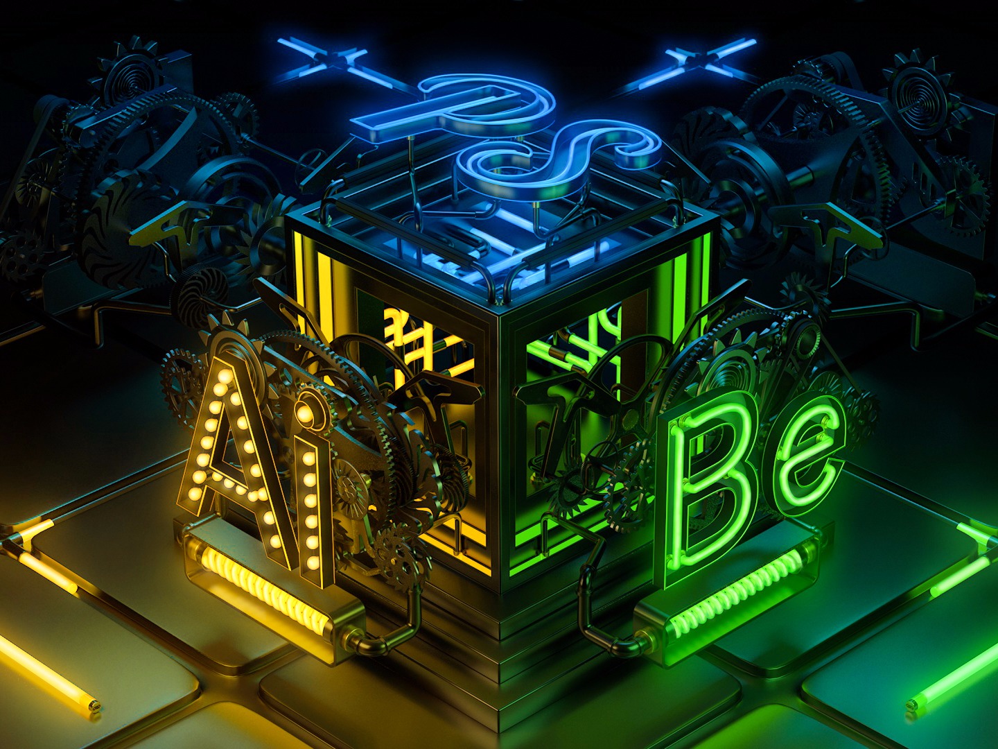 C4D-霓虹灯金属-场景氛围_零态_zero-站酷ZCOOL