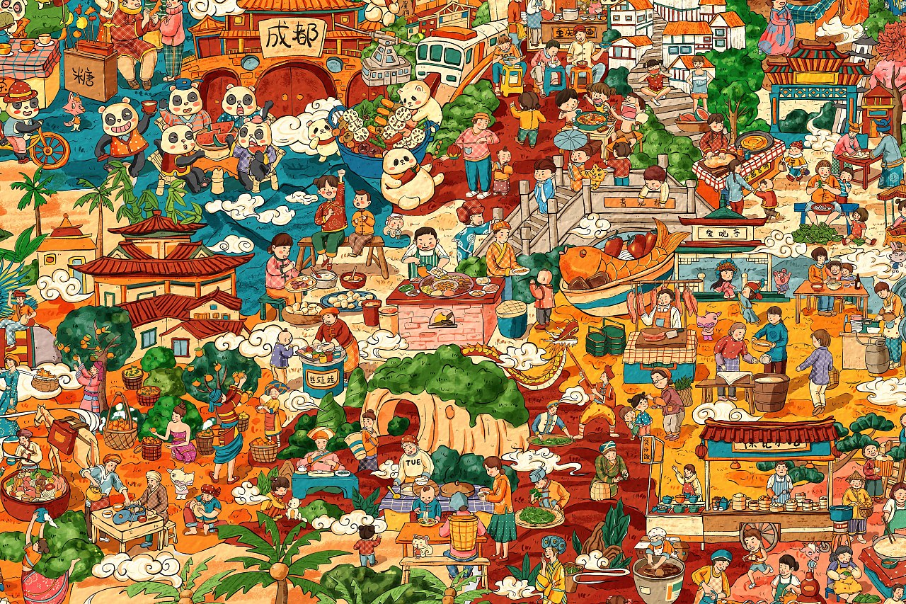 美食地图插画_初九在画画-站酷ZCOOL