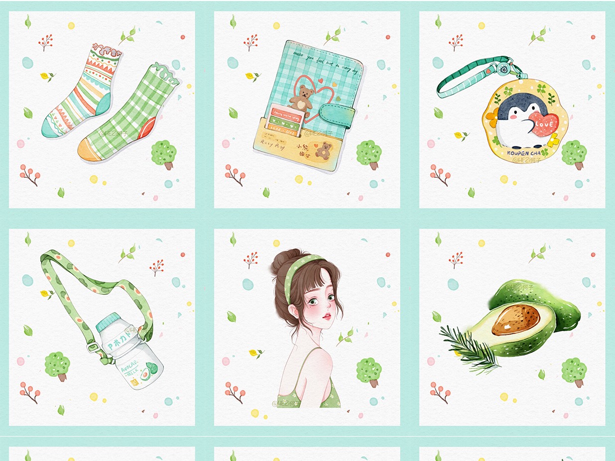 绿色小时光—生活水彩小物绘画_HEZi何子-站酷ZCOOL