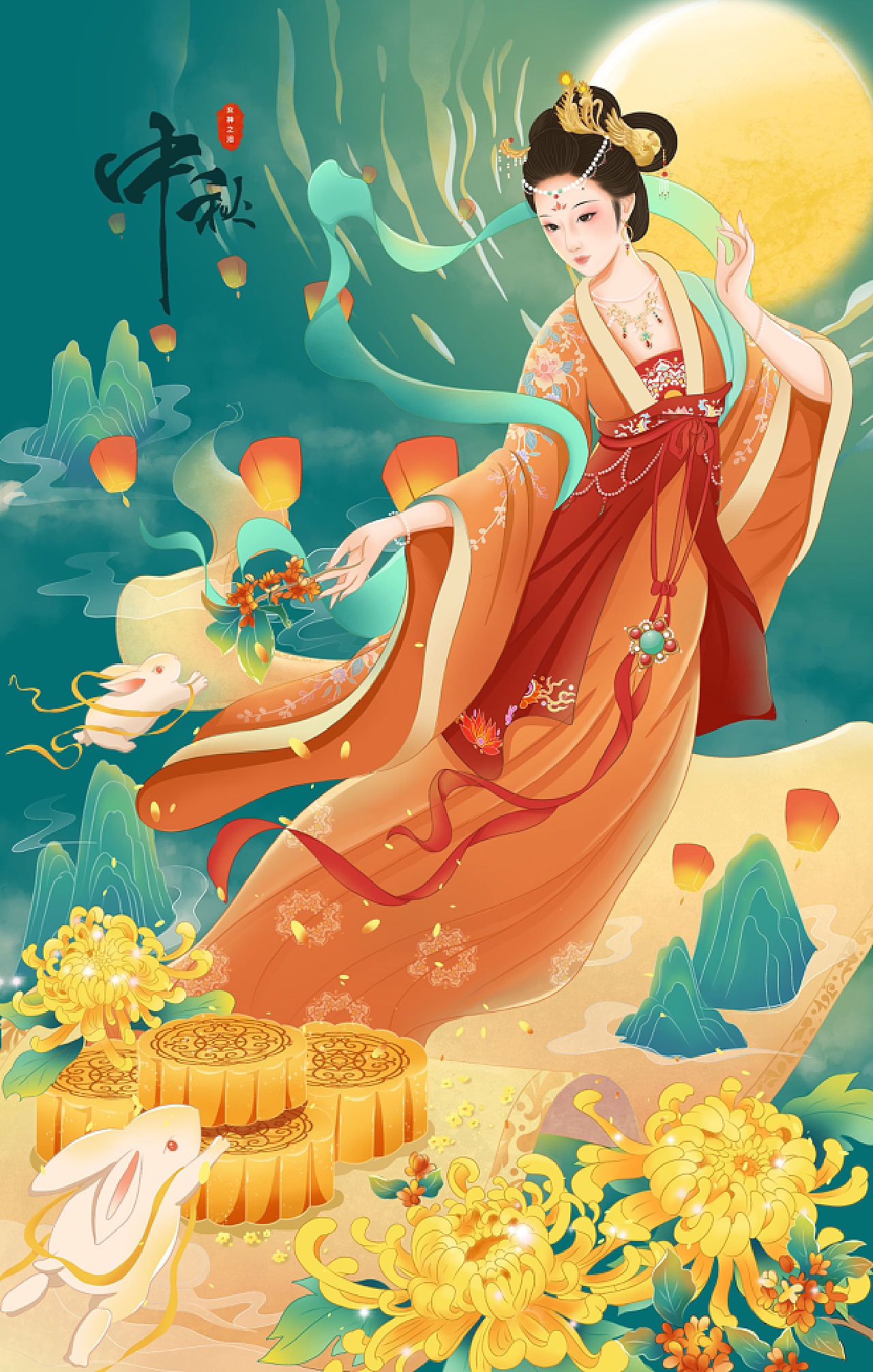 中秋节插画画师女神之泪 站酷zcool