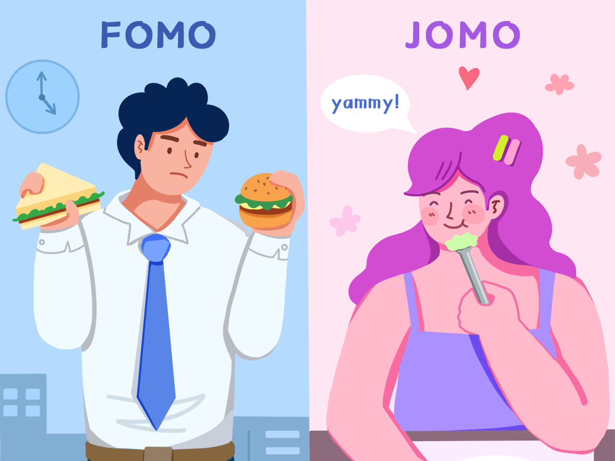 FOMO vs JOMO心情插画_小太阳Joyce-站酷ZCOOL