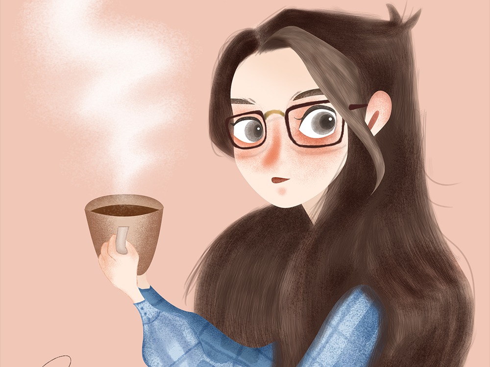 手绘板肌理颗粒插画咖啡女生_faye_lhx-站酷ZCOOL