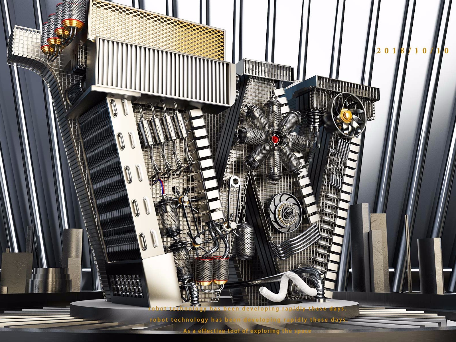 C4D金属机械文字小场景_青青子衿1018-站酷ZCOOL