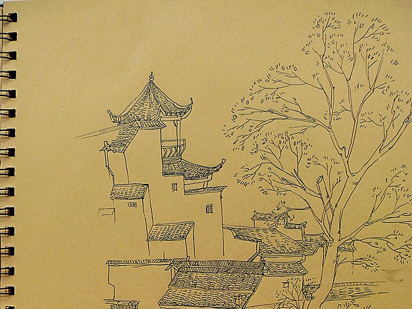 宏村写生速写_秋天里的风-站酷ZCOOL