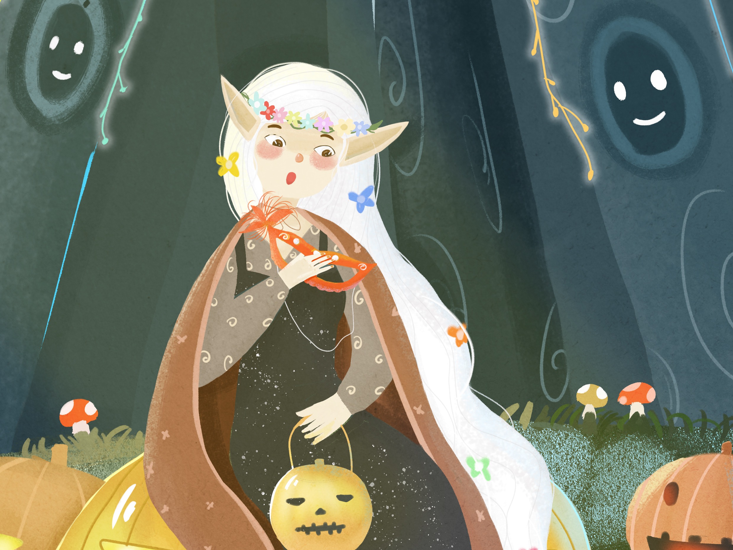 万圣节小精灵场景绘画_cat李-站酷ZCOOL