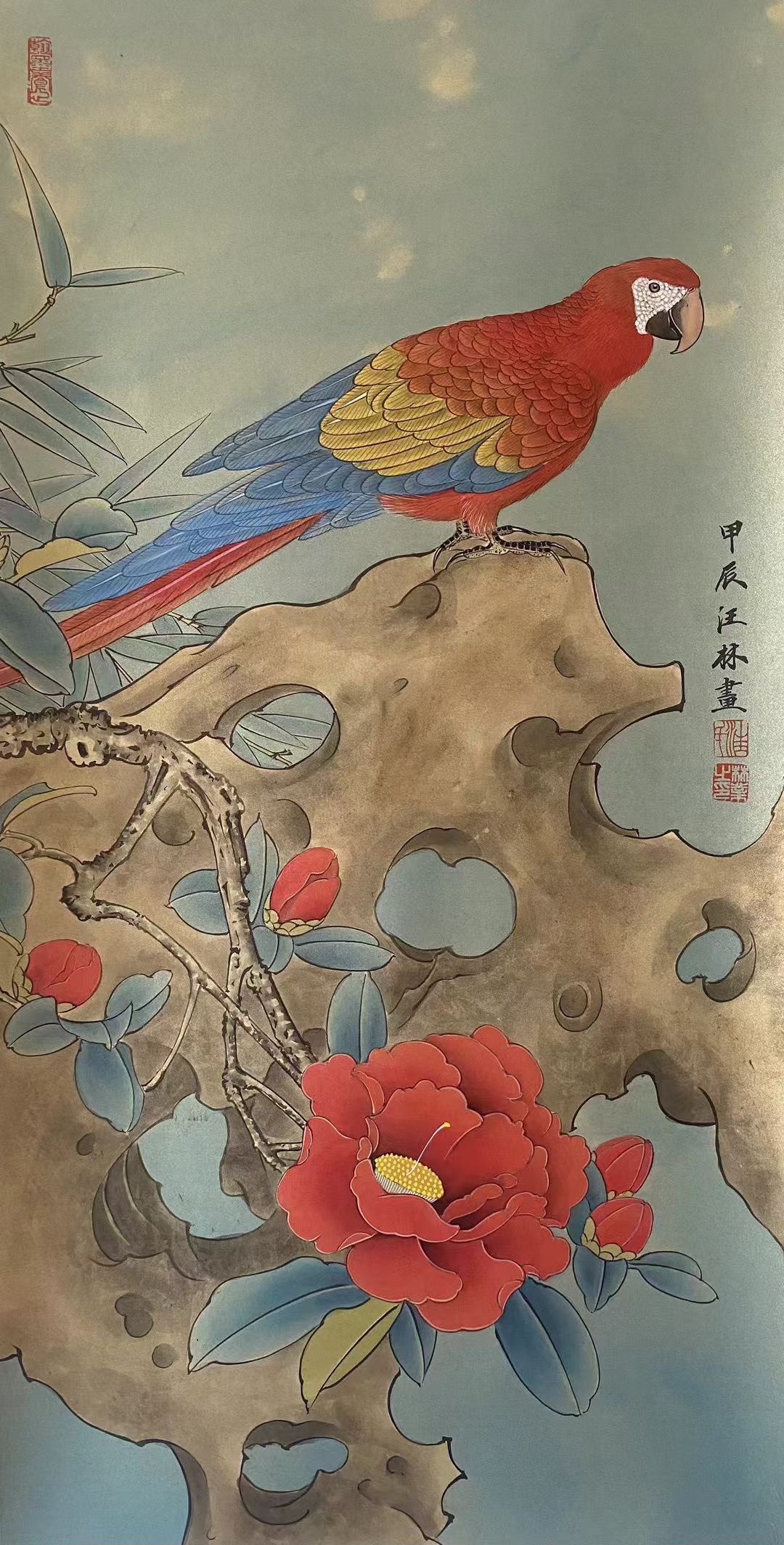 汪林作品 🈶合影视频 鹦鹉68x38cm_群博书画院-站酷ZCOOL