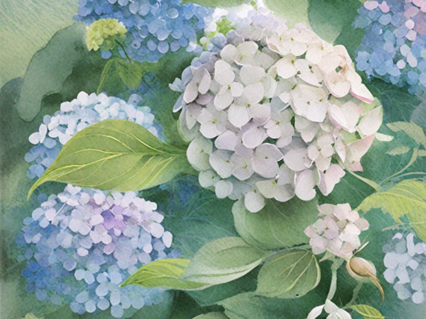 水彩，绣球花_yoki纳纳两只猫-站酷ZCOOL