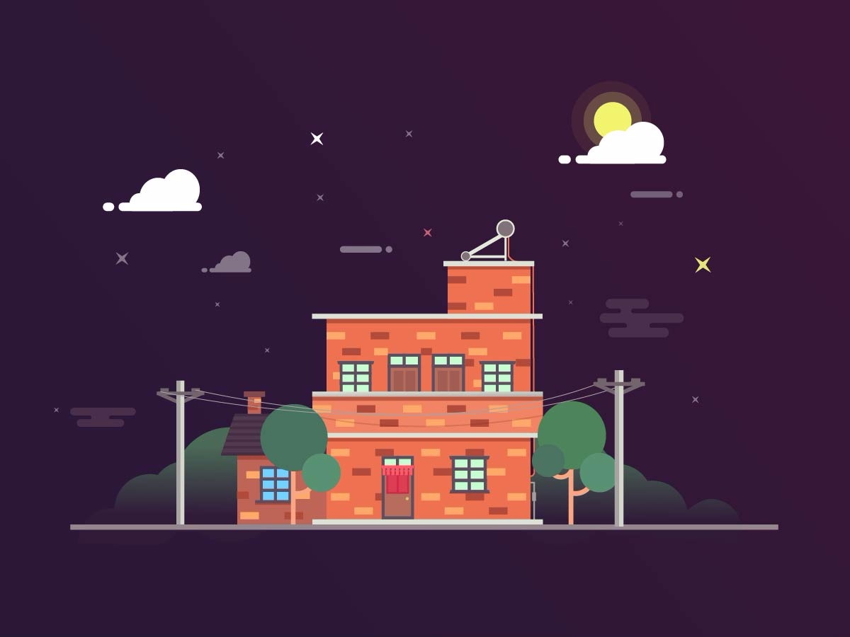 扁平夜景房_Sally敬宝-站酷ZCOOL