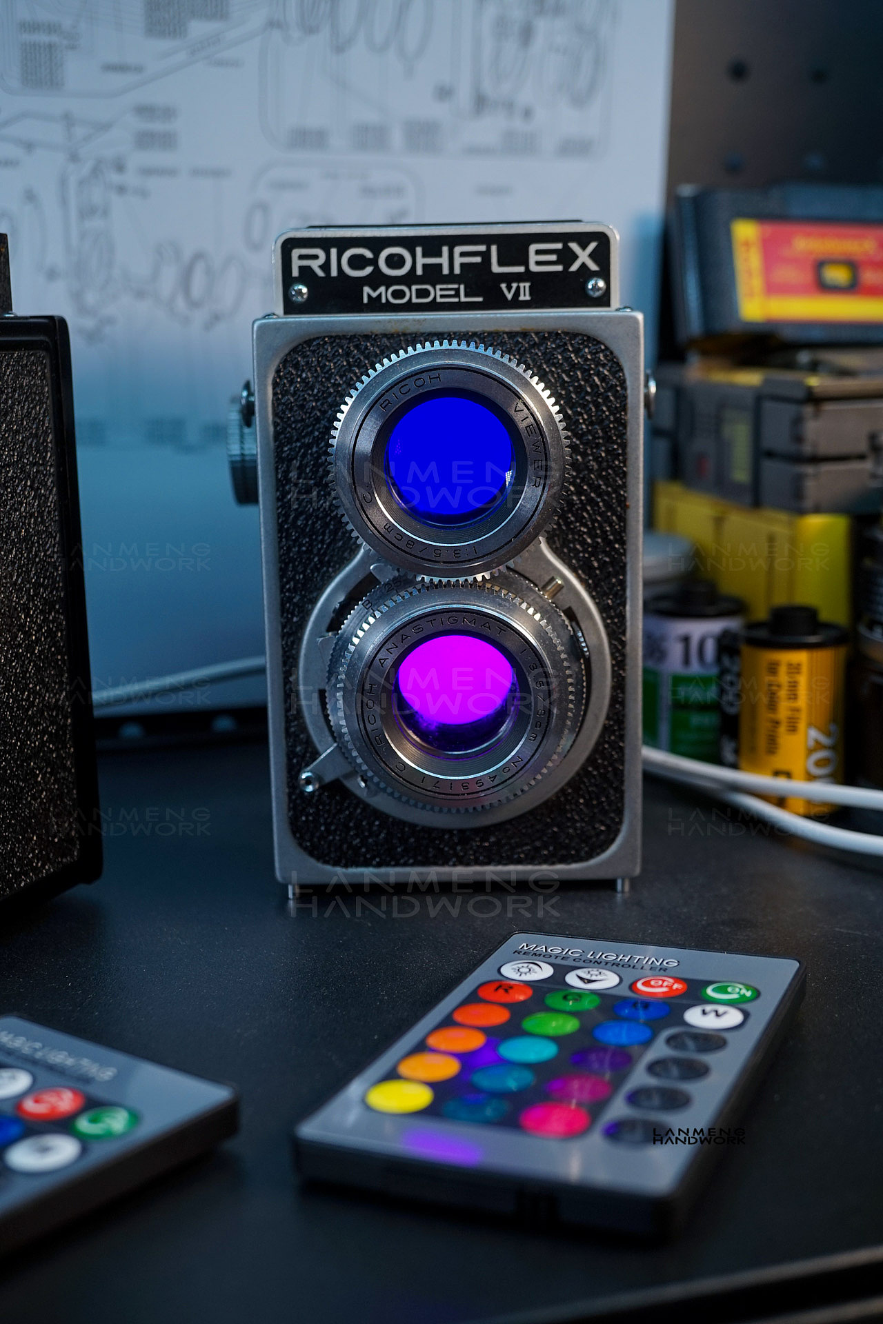 理光RICOHFLEX MODEL VII双反相机改灯桌面氛围灯_蓝萌手作-站酷ZCOOL