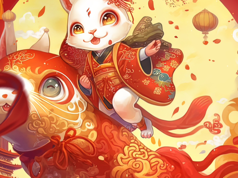 2023兔年春节喜庆插画海报_王总的ai绘画世界-站酷ZCOOL