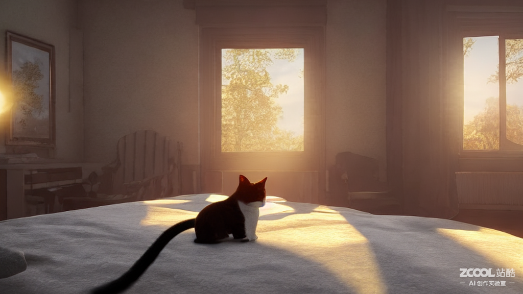#AI创作实验室#阳光照进我的房间，只有一只猫在床上_叮叮当当猫QAQ-站酷ZCOOL
