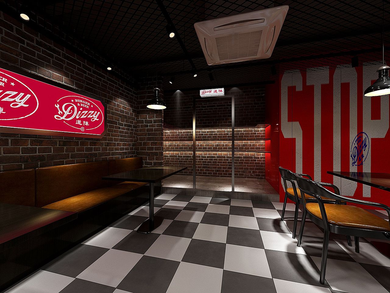 道阵DIZZY复古美式汉堡品牌店铺|空间|酒店餐饮设计|洛克潮创品牌设计_原创作品-站酷ZCOOL