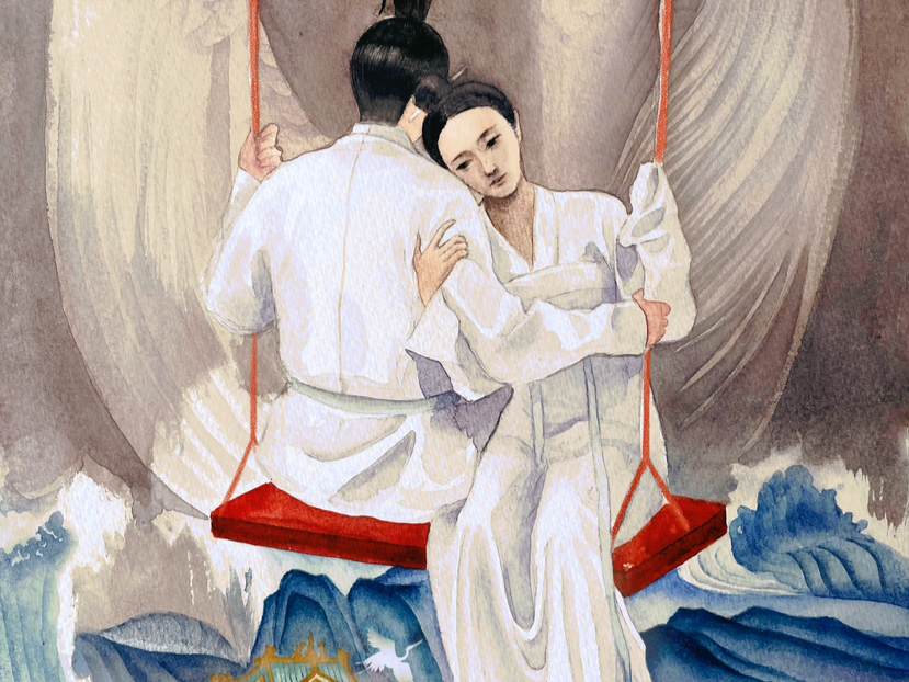 水彩国潮风｜双人插画_吕氵同宾-站酷ZCOOL