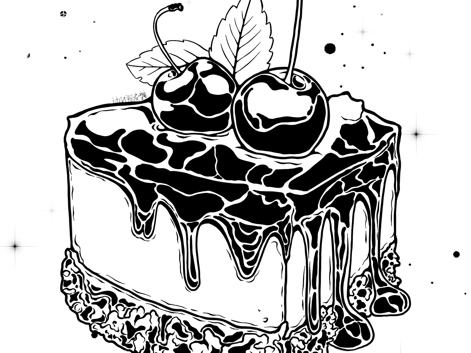 黑白装饰画|樱桃小蛋糕_hope眰恦-站酷ZCOOL