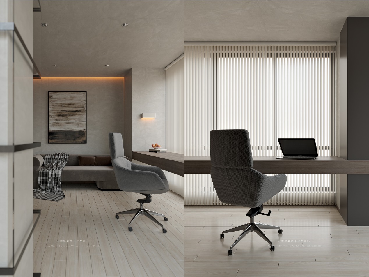 ‍课程案例 | 书房（3dmax效果图）_恩维客教育-站酷ZCOOL