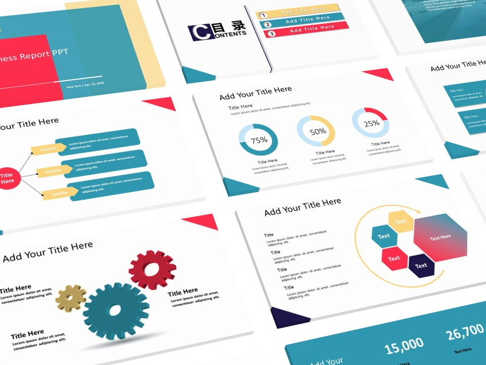 紫绿红黄四色商务汇报动态PPT模版_锦乡悦文房-站酷ZCOOL