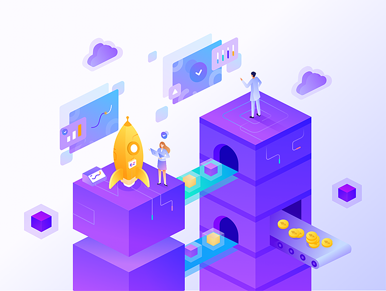 2.5D智能数据区块链比特币科技专题页插画海报设计素材_立体插画爱好者-站酷ZCOOL