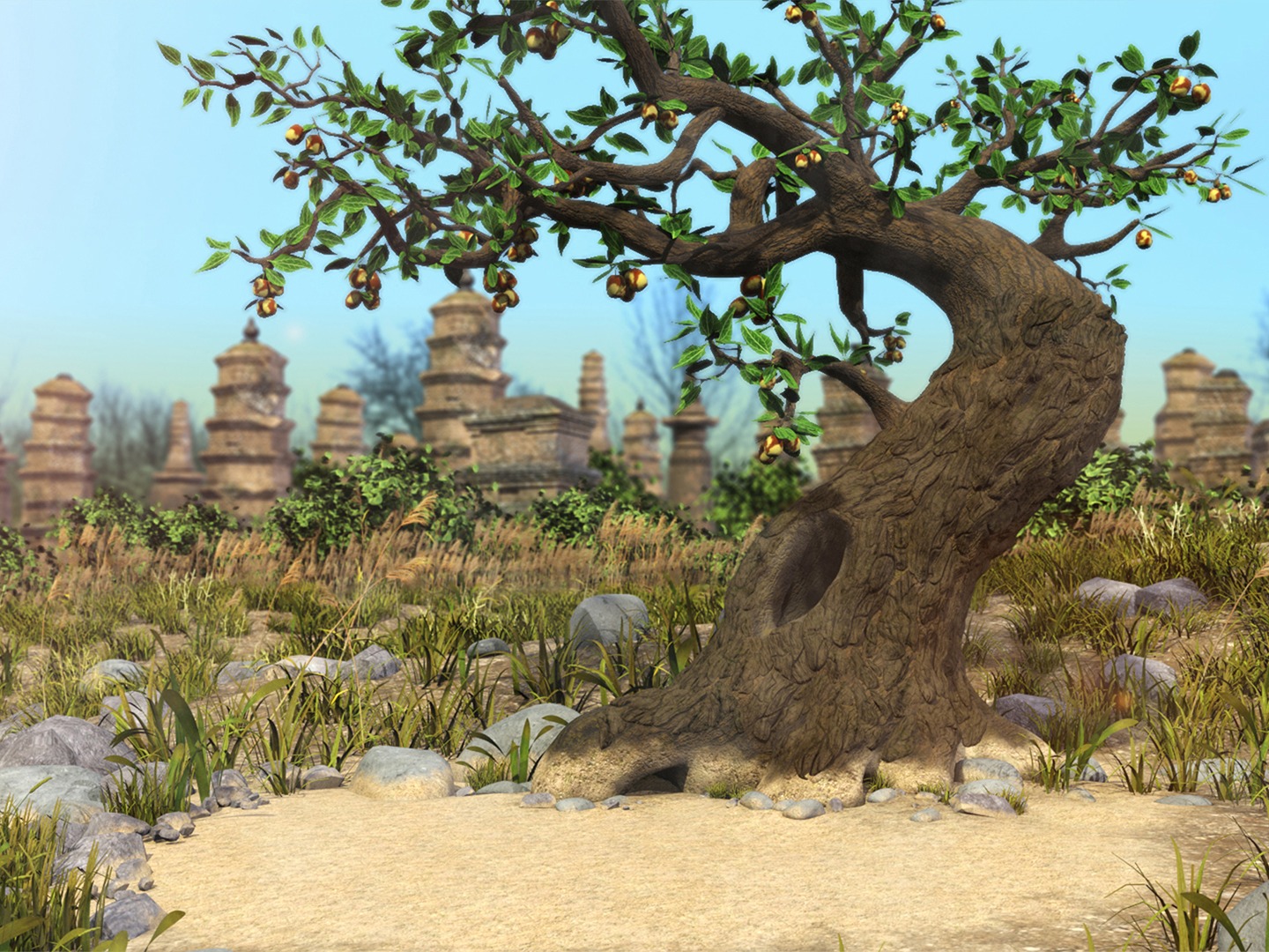 动漫场景 秋天/冬天/枣树/芦苇/塔林_Sky_Lsy-站酷ZCOOL