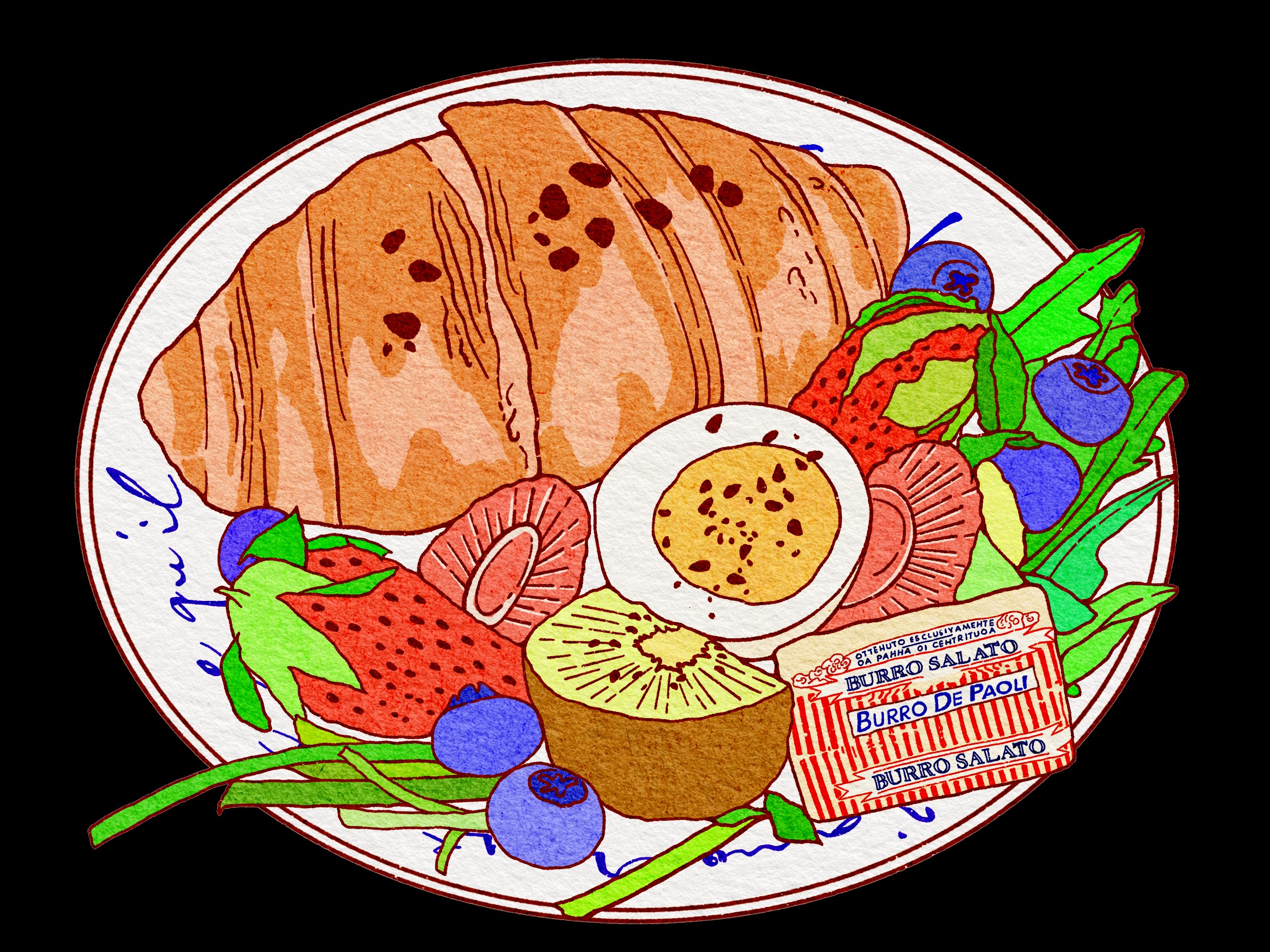 iPad手绘美食插画|不一样的画风|简餐拼盘_糖泡泡hazel-站酷ZCOOL