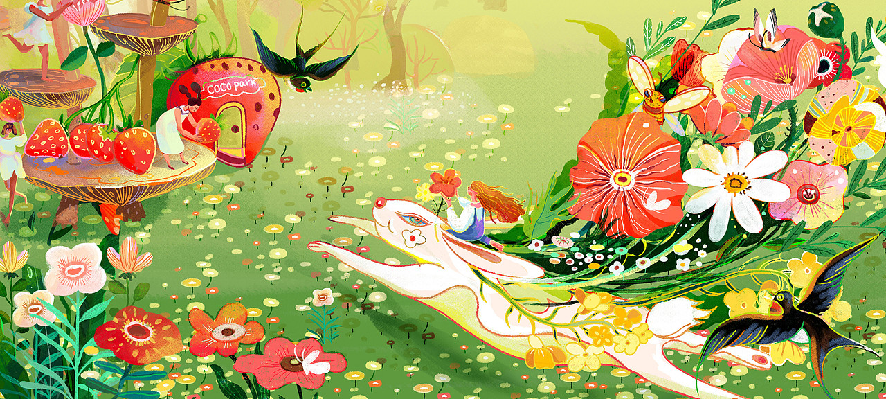 星河world coco park 2021年春季活动插画_夕米鹿2020-站酷ZCOOL