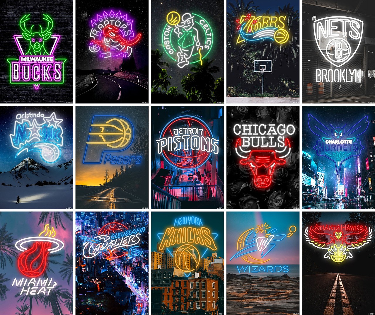 第一次尝试霓虹灯风格的NBA球队标志，图侵删_zbWoo-站酷ZCOOL