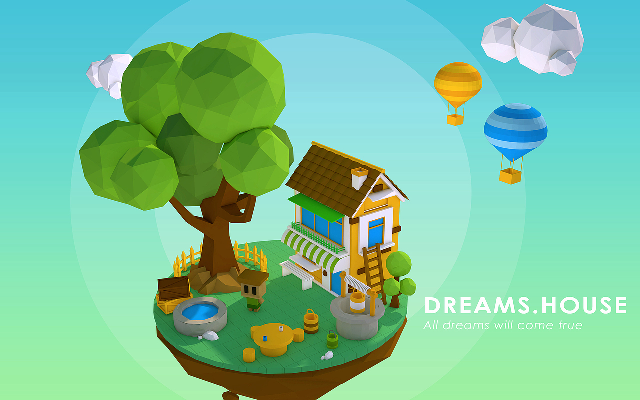 C4D-LOWPOLY风格的场景_云帆浩哥-站酷ZCOOL