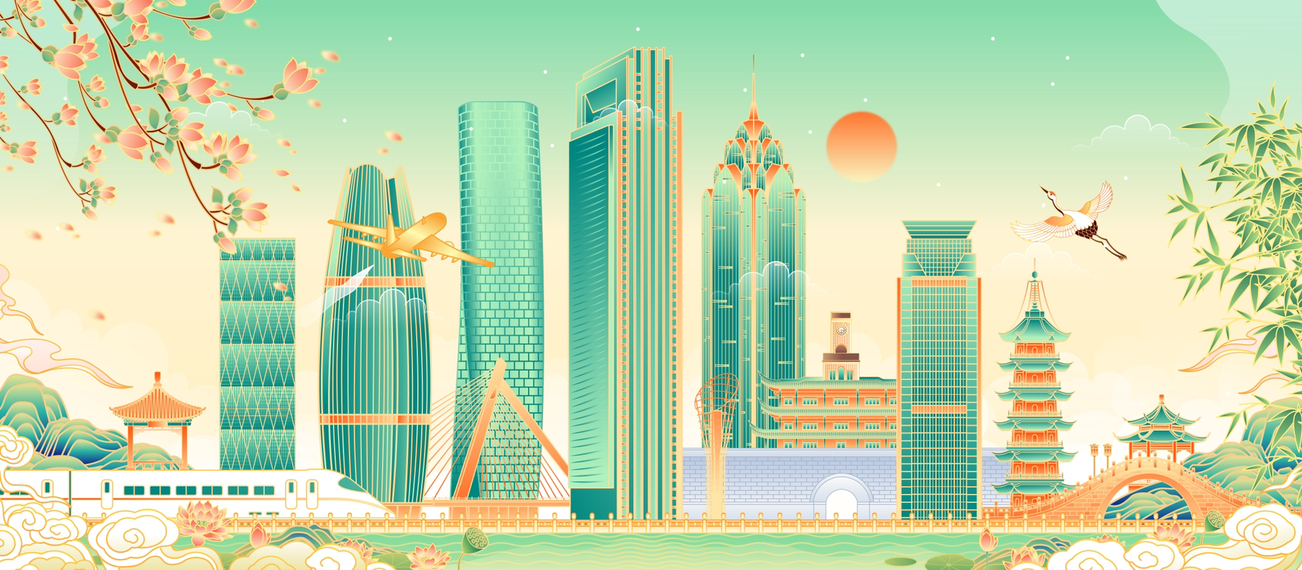 中国浙江宁波城市建筑群矢量插画_晚风在画画-站酷ZCOOL