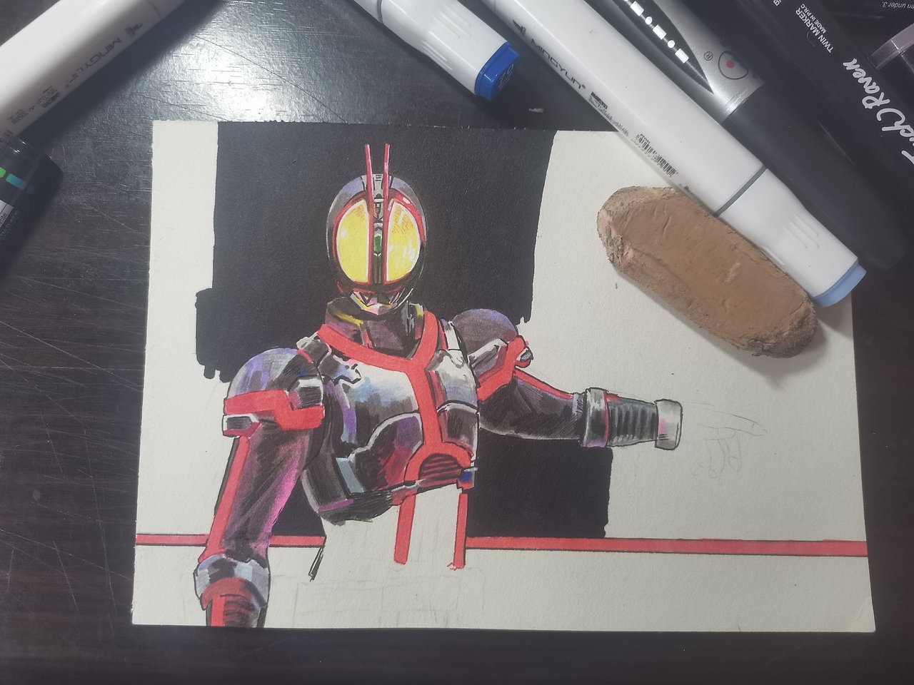 假面骑士Faiz马克笔手绘_这里臭魚-站酷ZCOOL