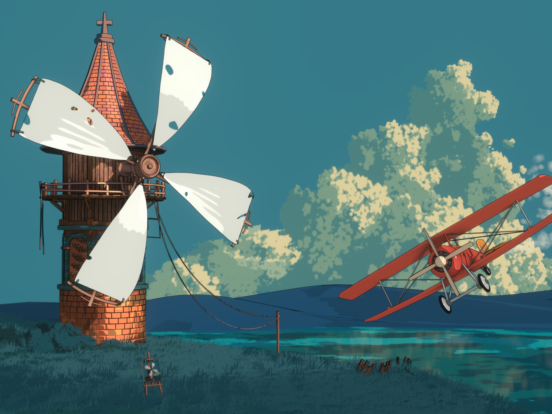 草坪风车_Npr渲染_带眼镜的小恐龙-站酷ZCOOL