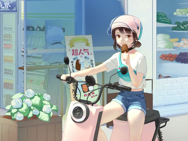 骑电瓶车吃雪糕的女孩子_肥娜phina-站酷ZCOOL
